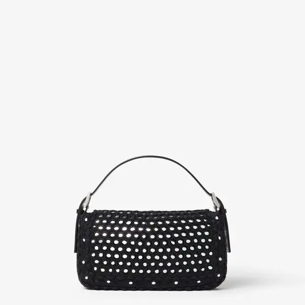 Fendi Baguette® 26424 Re Edition Bag With Black Embroidery And Mirrors